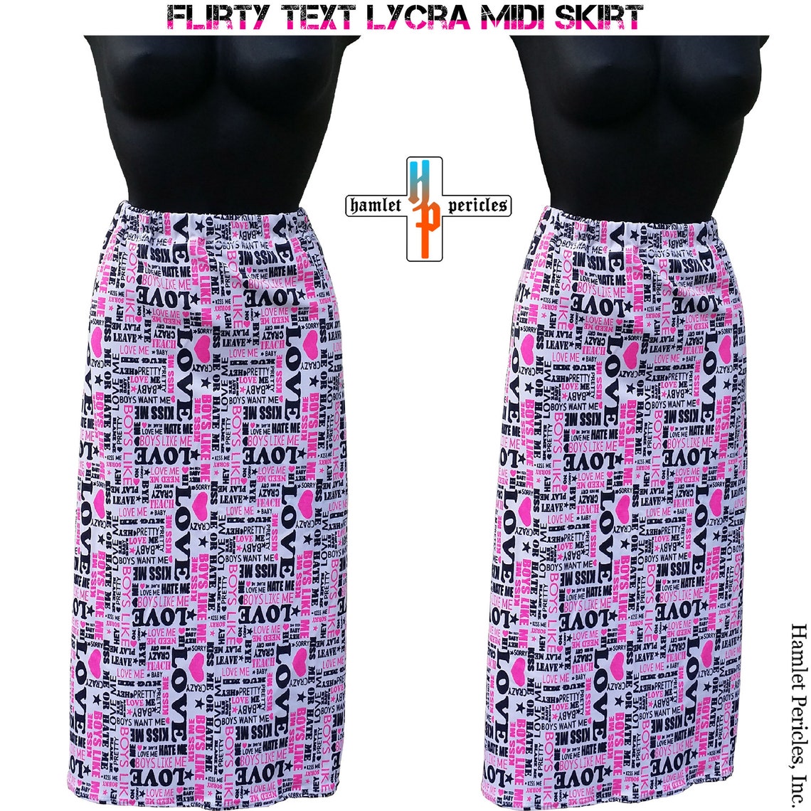 Flirty Text Lycra Midi Skirt Words & Text on Clothes 4-way - Etsy