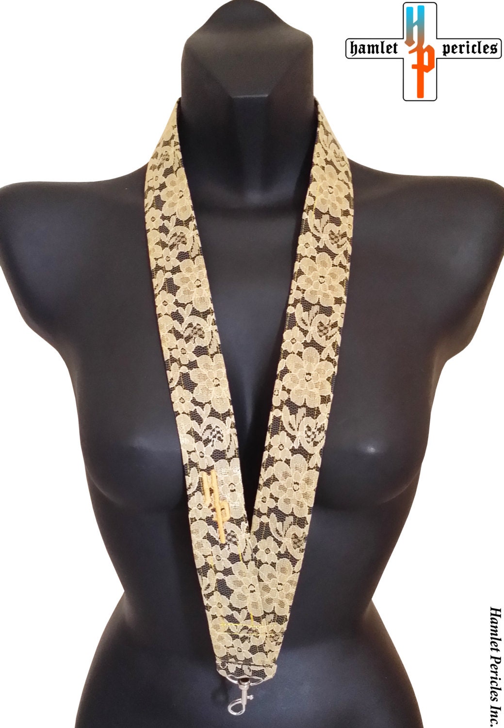 Gold Floral Lace Black Lanyard Personalized Women Lanyard - Etsy