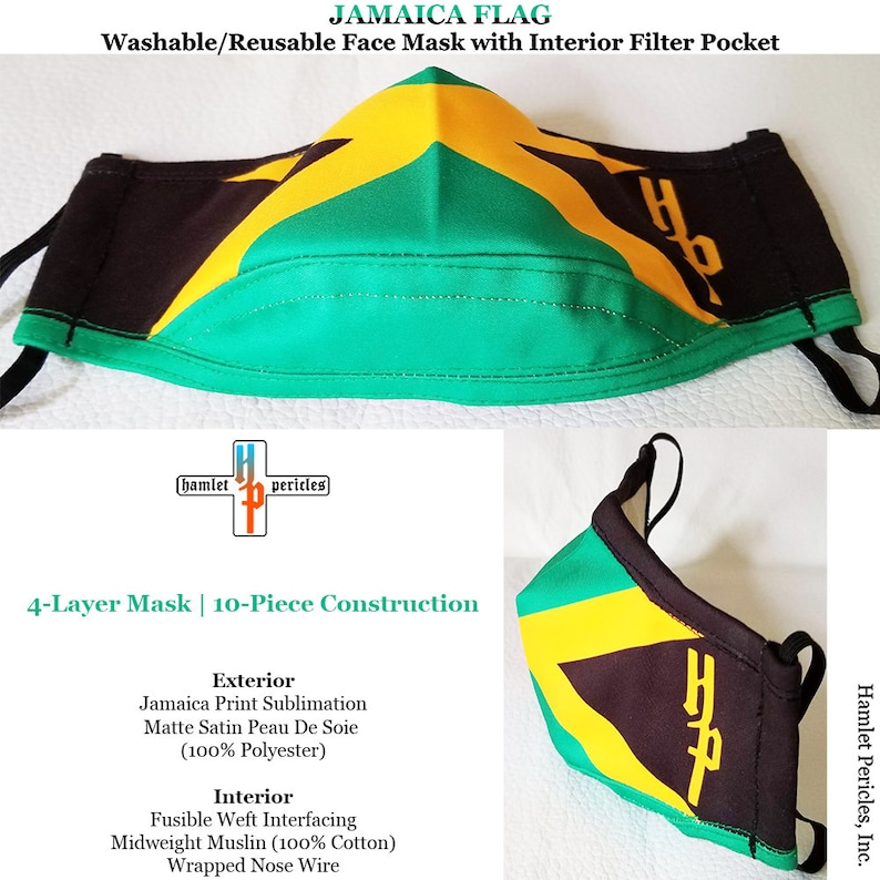 Jamaica Flag Face Mask w/ Interior Filter Pocket Reusable | Etsy