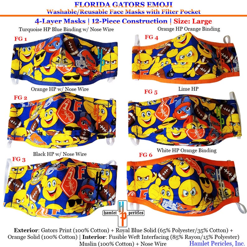 Florida Gators Emoji Face Masks W/ Filter Pocket University of Florida ...
