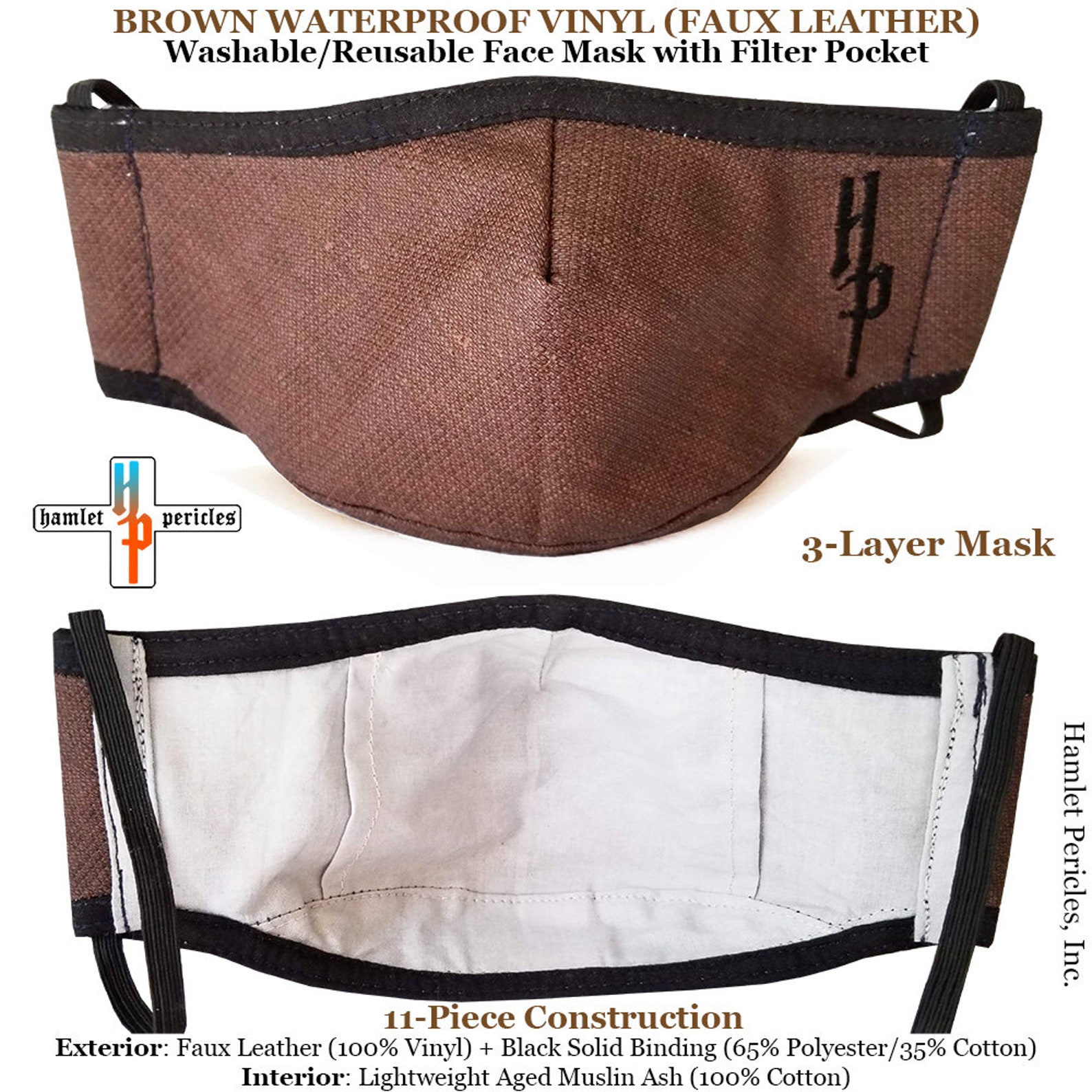 Brown Waterproof Vinyl Face Mask W/ Interior Pocket for Filter - Etsy