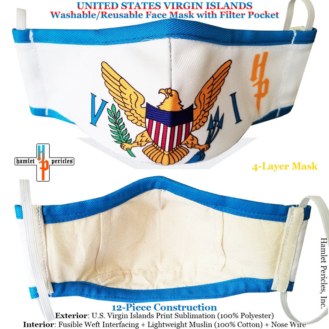 US Virgin Islands Flag Face Mask W/interior Filter Pocket - Etsy