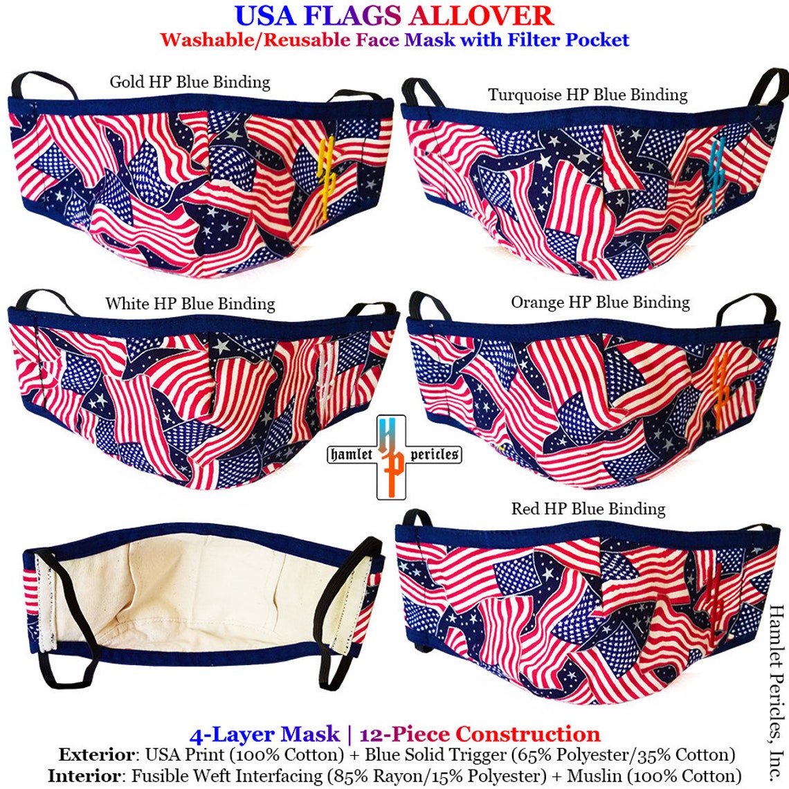 USA Flags Allover Unisex Face Masks W/ Filter Pocket | Patriotic USA ...
