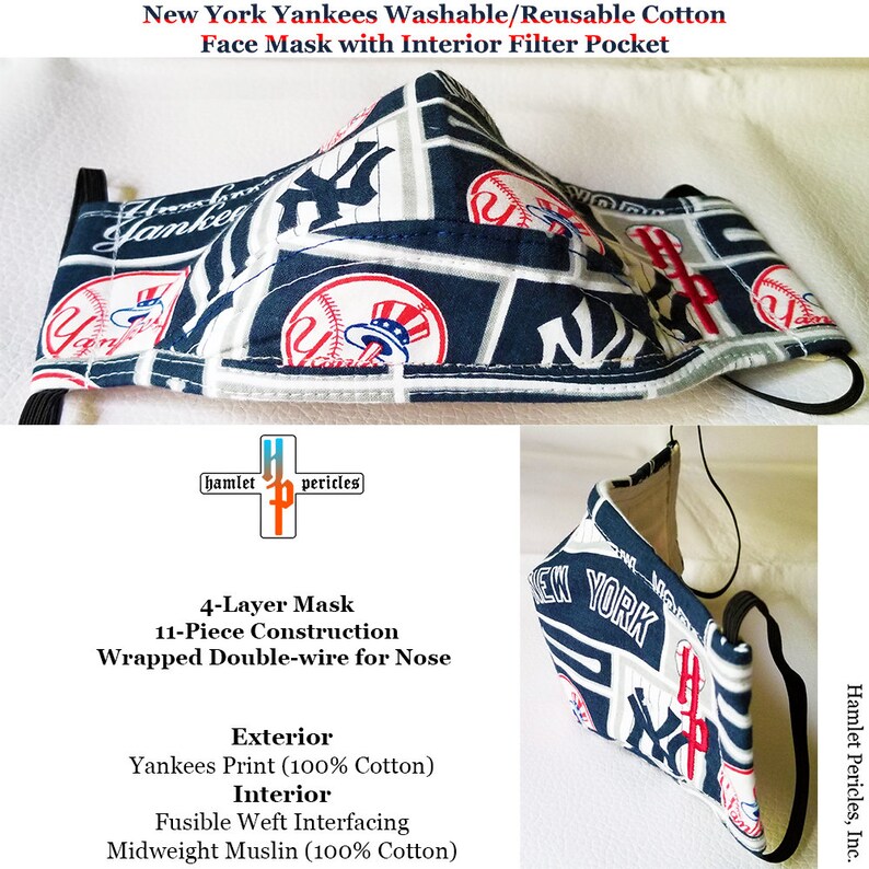 New York Yankees Face Masks w/ Interior Filter Pocket | Etsy