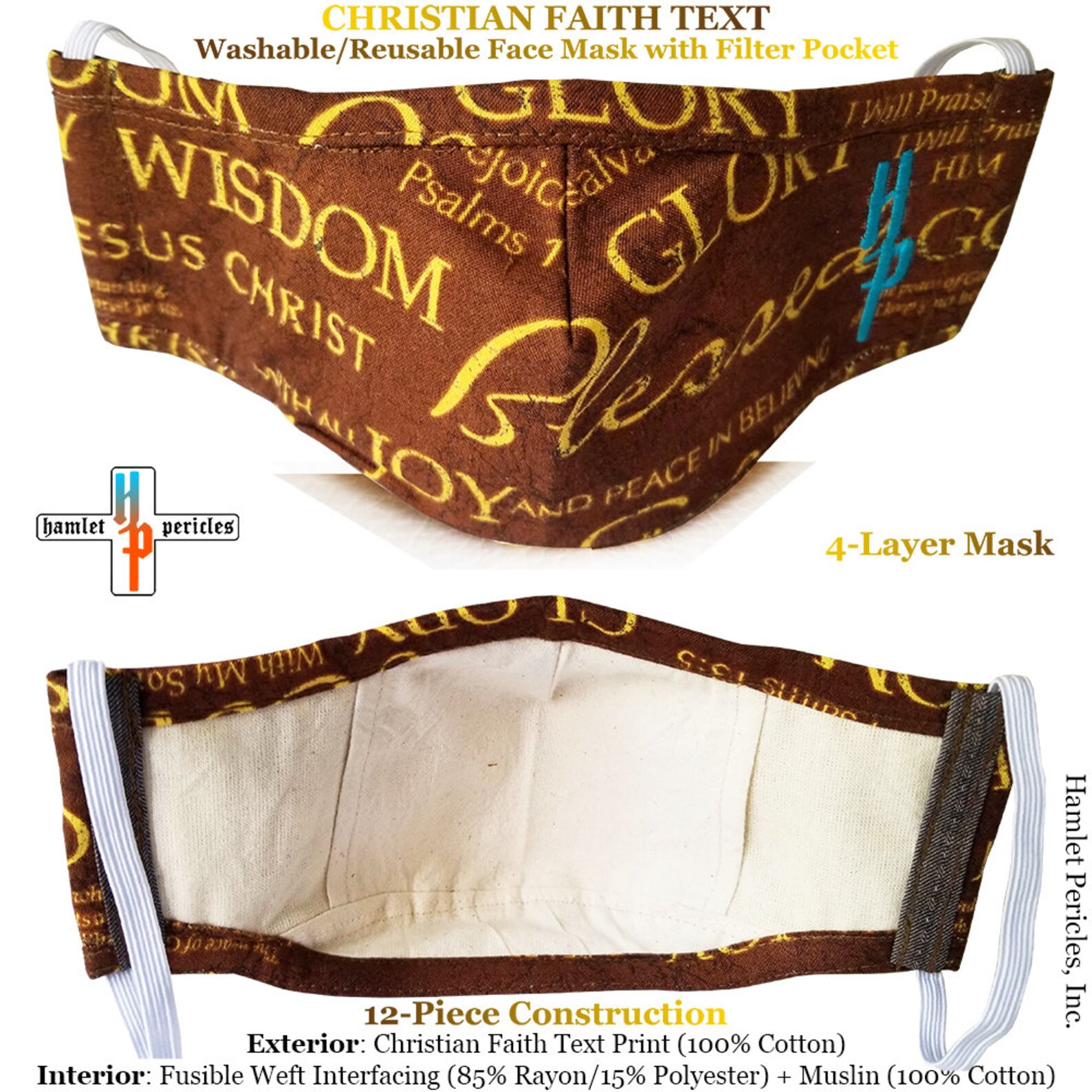 Christian Faith Brown Text Face Mask Words Text Mask 4 Layer Cotton ...