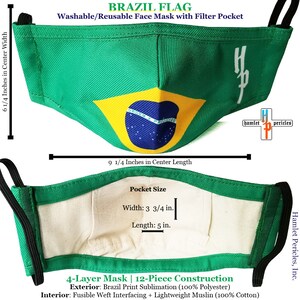 Brazil Flag Face Mask W/interior Filter Pocket | Brazilian Mask ...