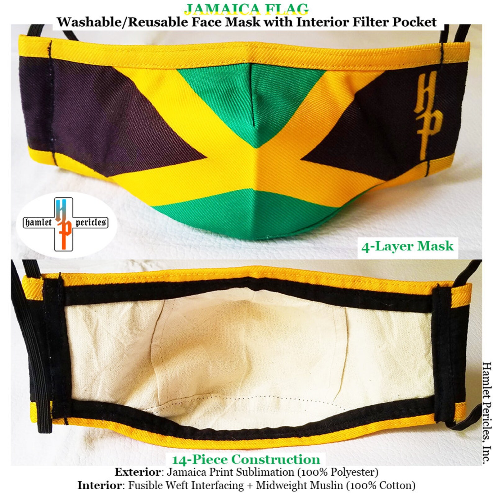 Jamaica Flag Face Mask W/ Interior Filter Pocket | Reusable Cotton ...