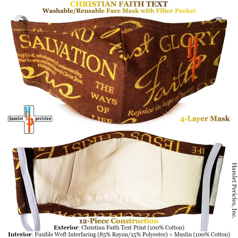 Christian Faith Brown Text Face Mask Words Text Mask 4 Layer Cotton ...
