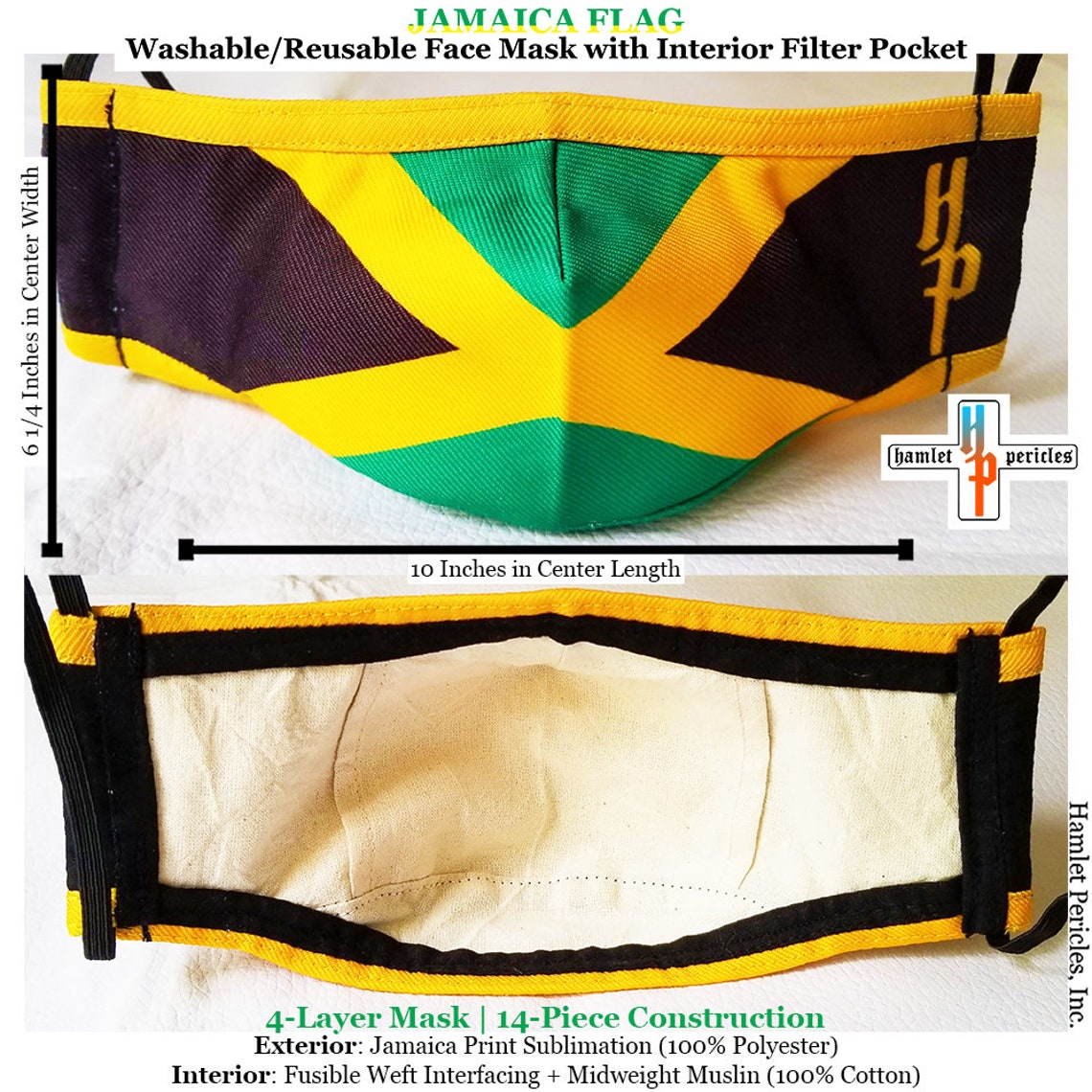 Jamaica Flag Face Mask W/ Interior Filter Pocket | Reusable Cotton ...