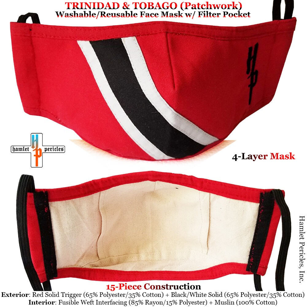 Trinidad & Tobago Patchwork Flag Face Mask With Filter Pocket Reusable ...