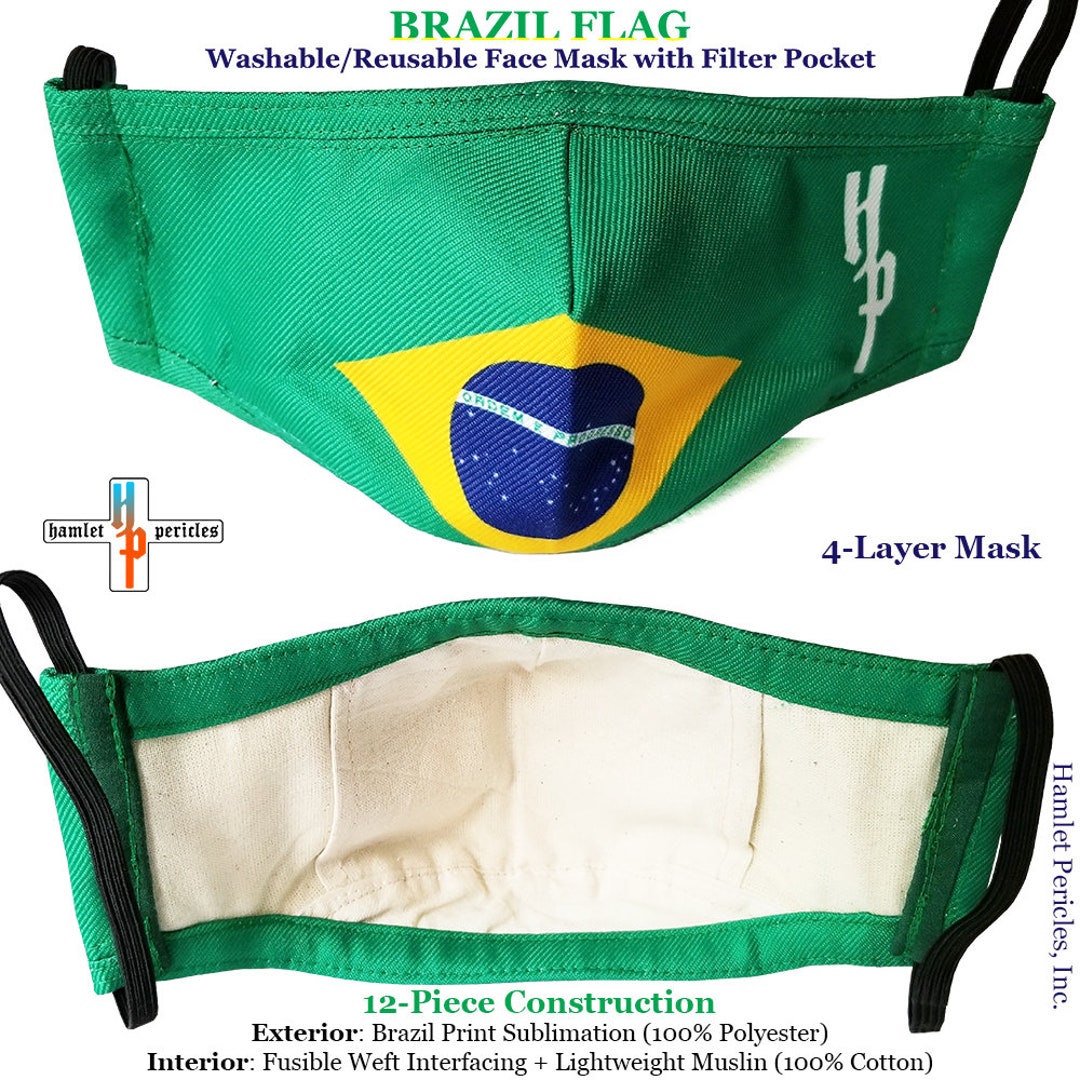 Brazil Flag Face Mask W/interior Filter Pocket | Brazilian Mask ...