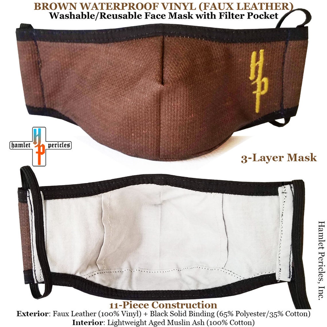 Brown Waterproof Vinyl Face Mask W/ Interior Pocket for Filter - Etsy