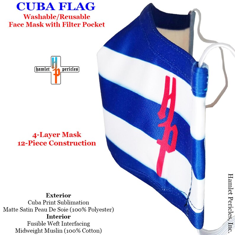 Cuba Flag Face Mask W/ Interior Filter Pocket Reusable Cotton Interior ...