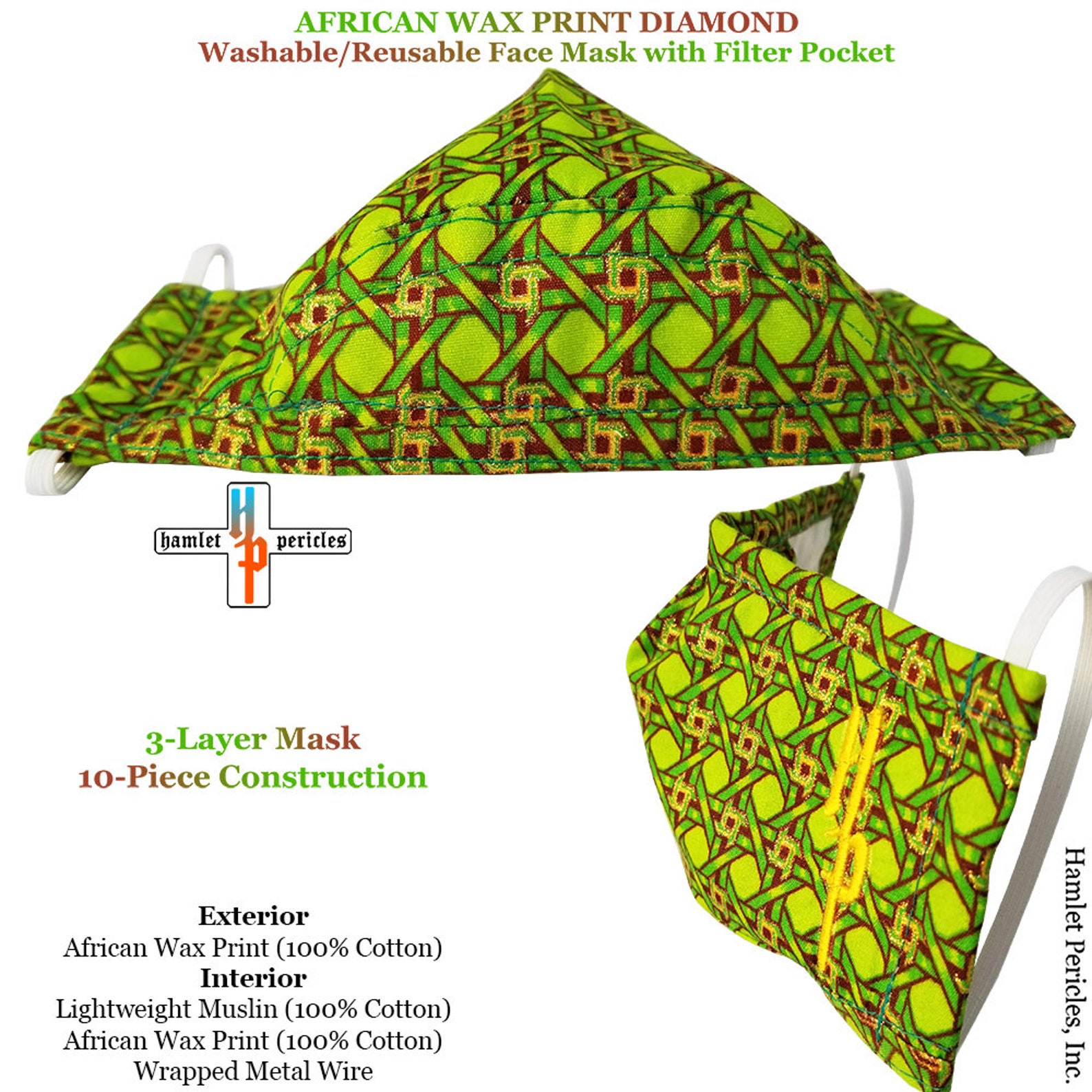 African Wax Print Diamond Unisex Face Mask W/ Filter Pocket | African ...