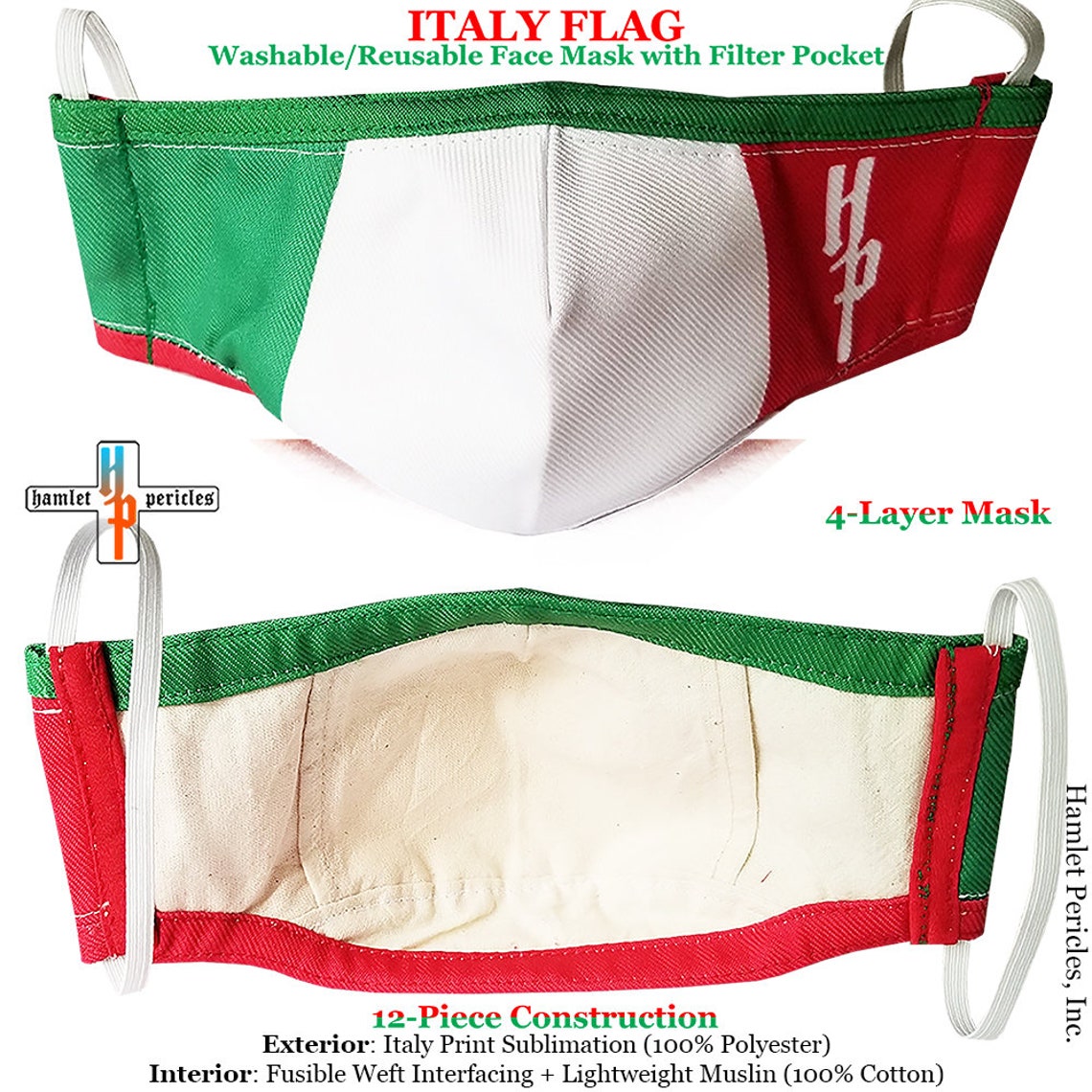 Italy Flag Face Mask W/interior Filter Pocket Italian Mask - Etsy