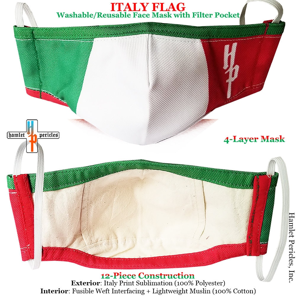 Italy Flag Face Mask W/interior Filter Pocket | Italian Mask | Washable ...