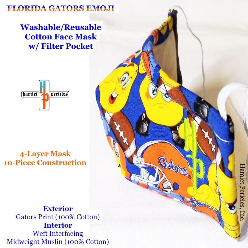 Florida Gators Emoji Face Masks w/ Filter Pocket University | Etsy