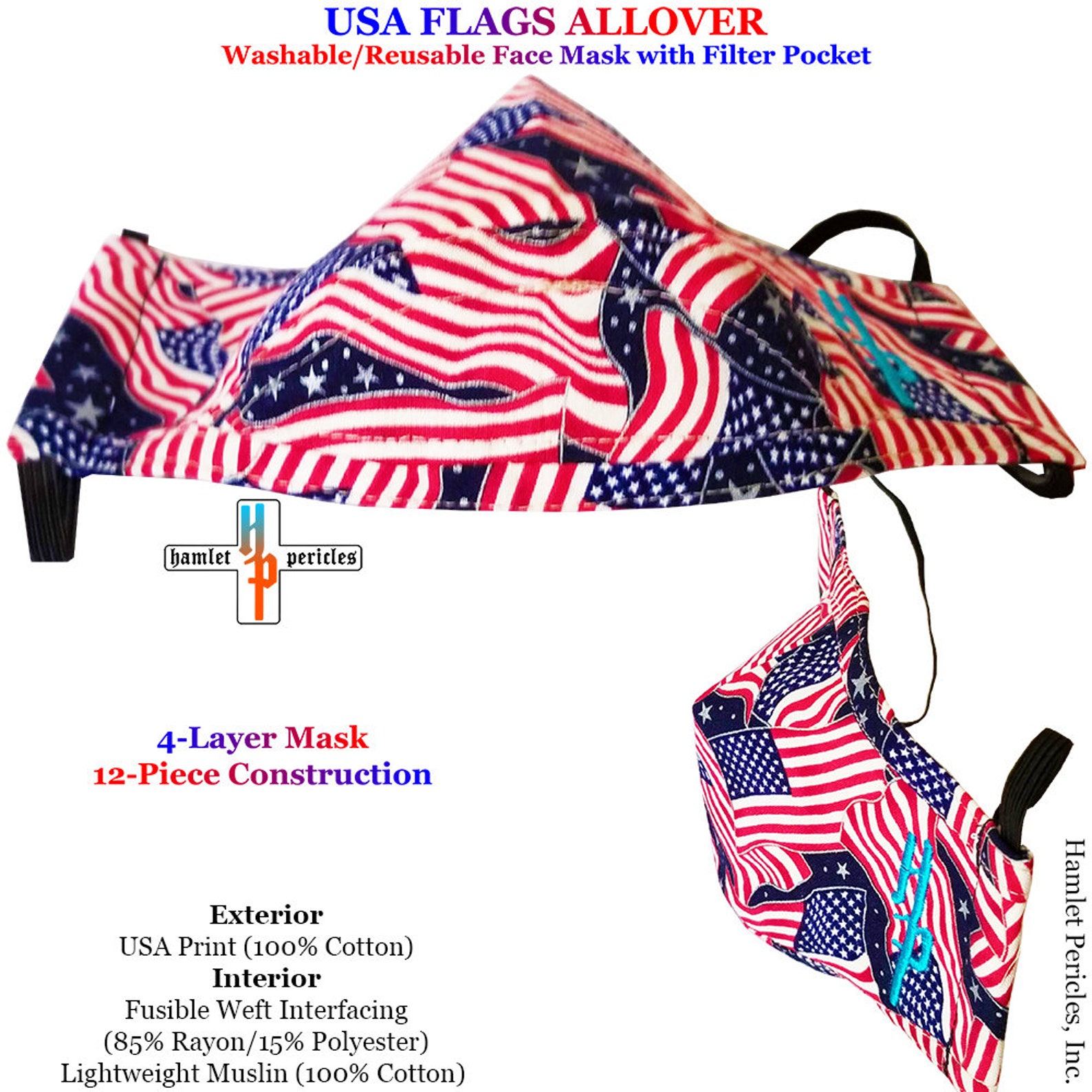 USA Flags Allover Unisex Face Masks W/ Filter Pocket | Patriotic USA ...