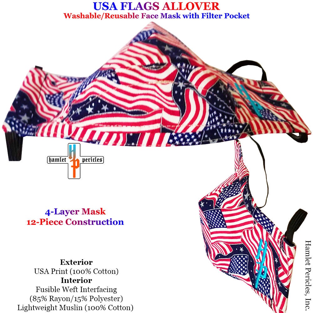 USA Flags Allover Unisex Face Masks w/ Filter Pocket | Etsy