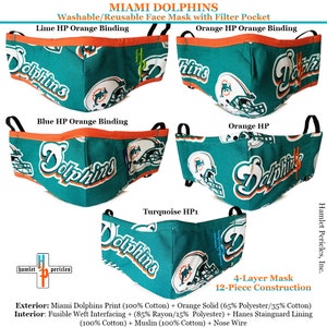 Miami Dolphins Face Masks W/ Filter Pocket Dolphins Face - Etsy