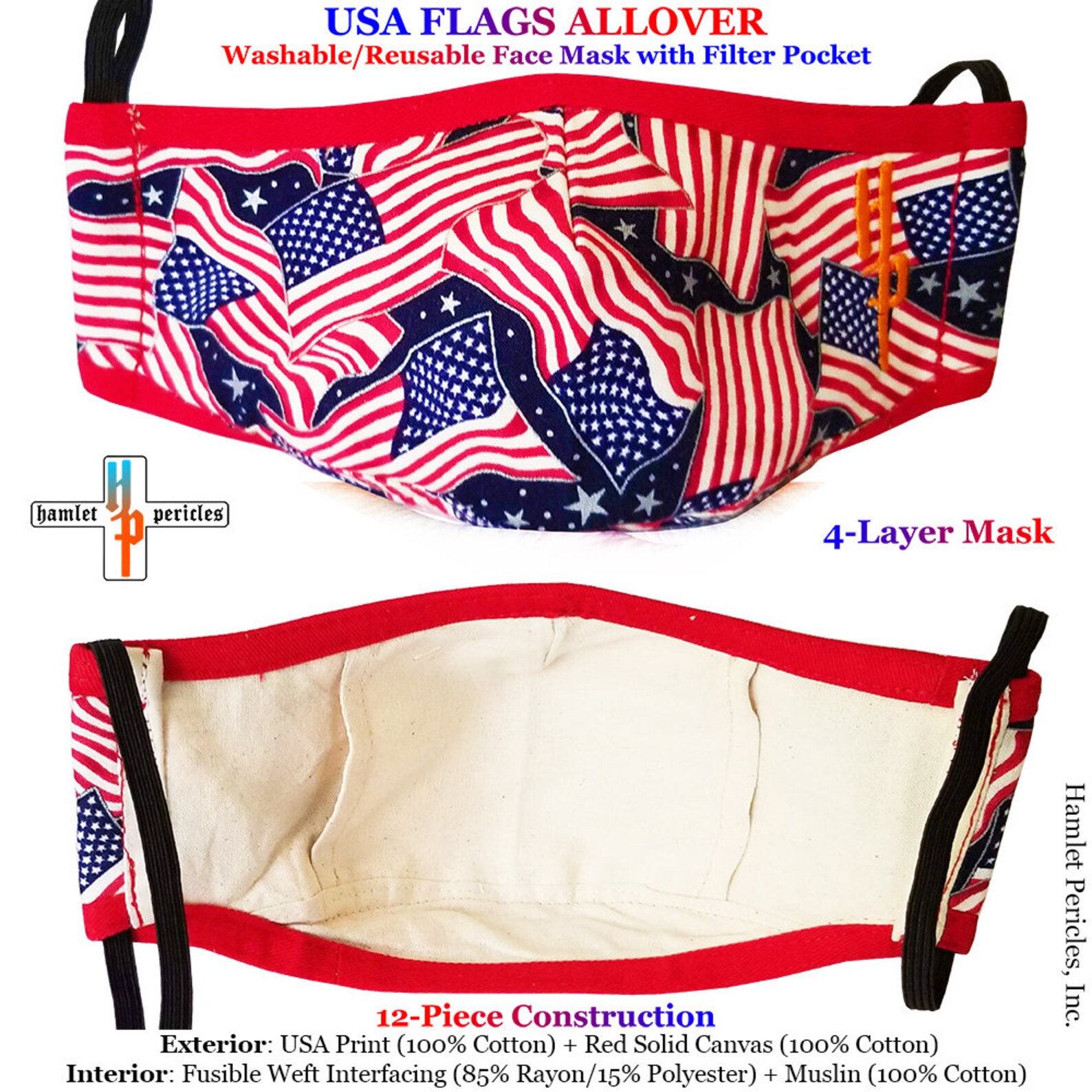 USA Flags Allover Unisex Face Masks W/ Filter Pocket | Patriotic USA ...