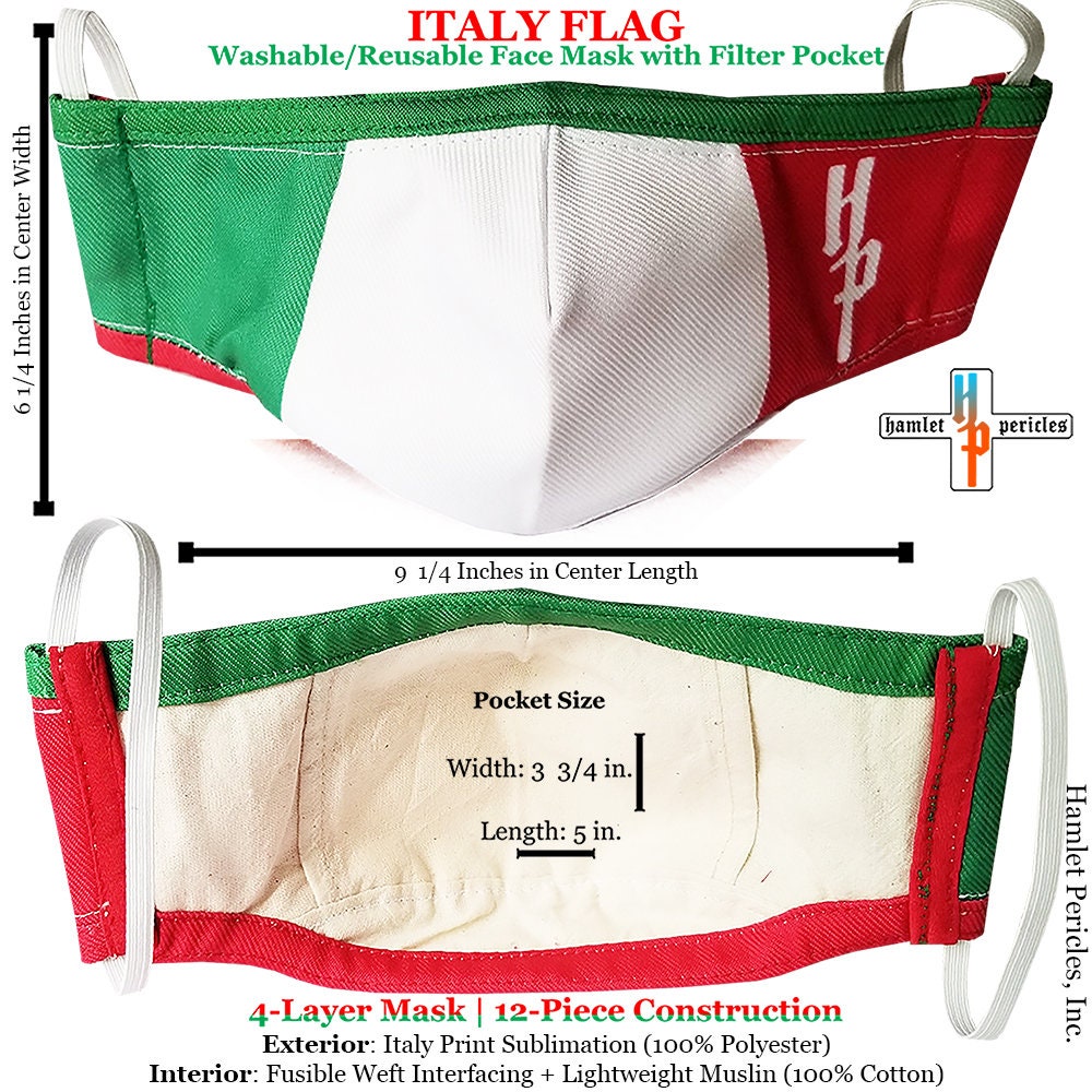 Italy Flag Face Mask W/interior Filter Pocket Italian Mask - Etsy