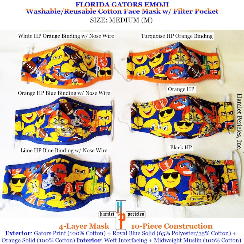 Florida Gators Emoji Face Masks w/ Filter Pocket University | Etsy