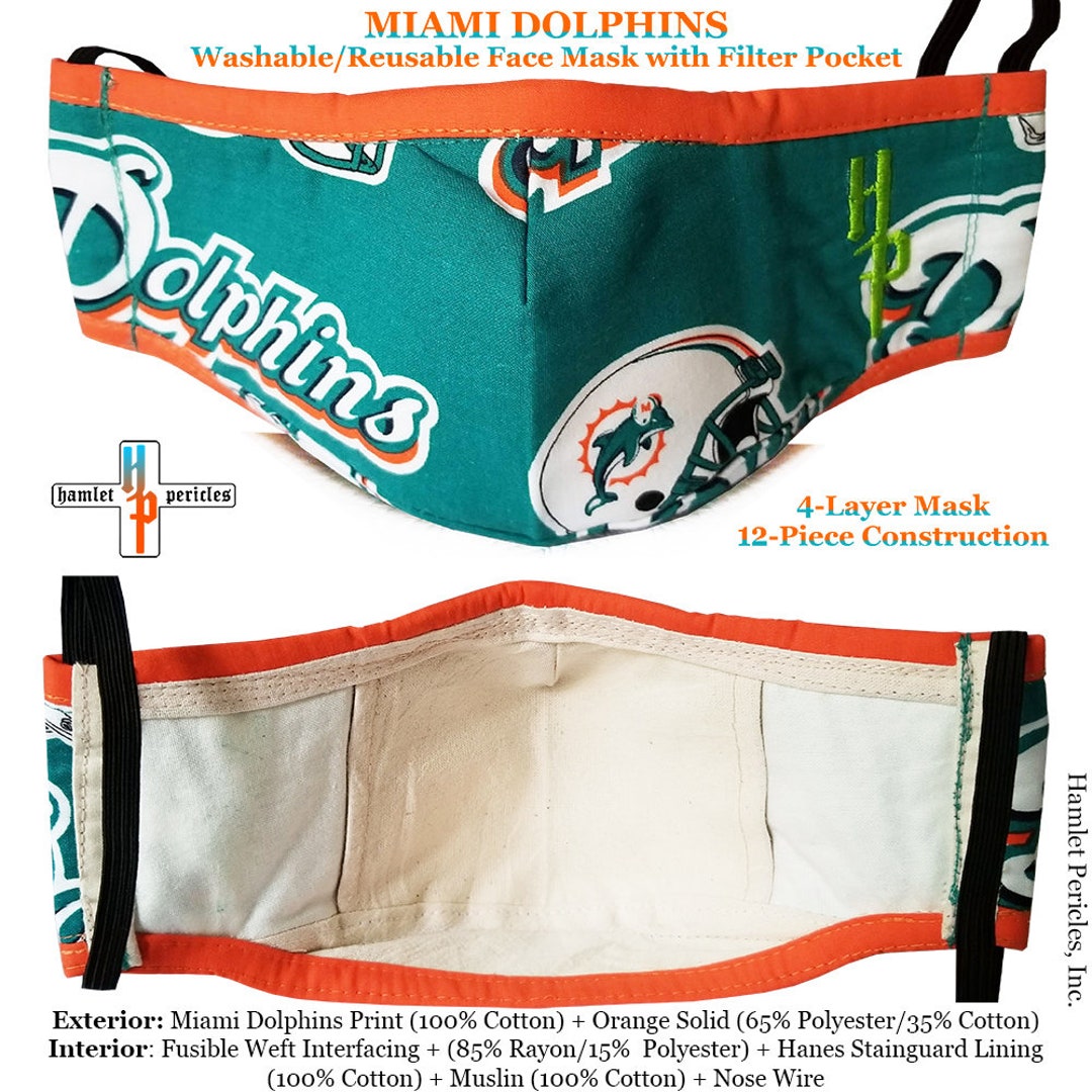 Miami Dolphins Face Masks W/ Filter Pocket Dolphins Face Mask Cotton ...