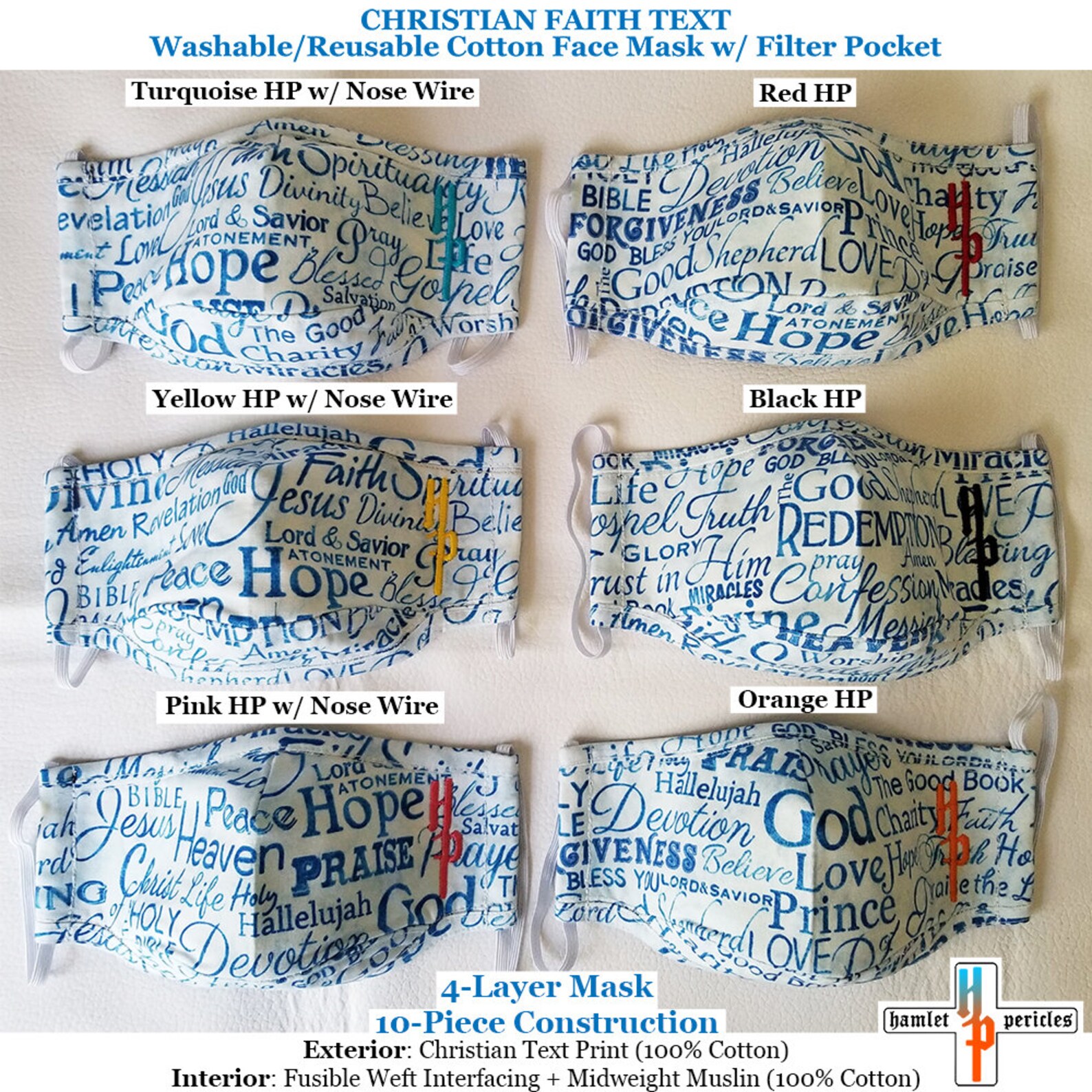 Christian Faith Blue Text Face Mask | Words Text Mask | 4 Layer Cotton ...