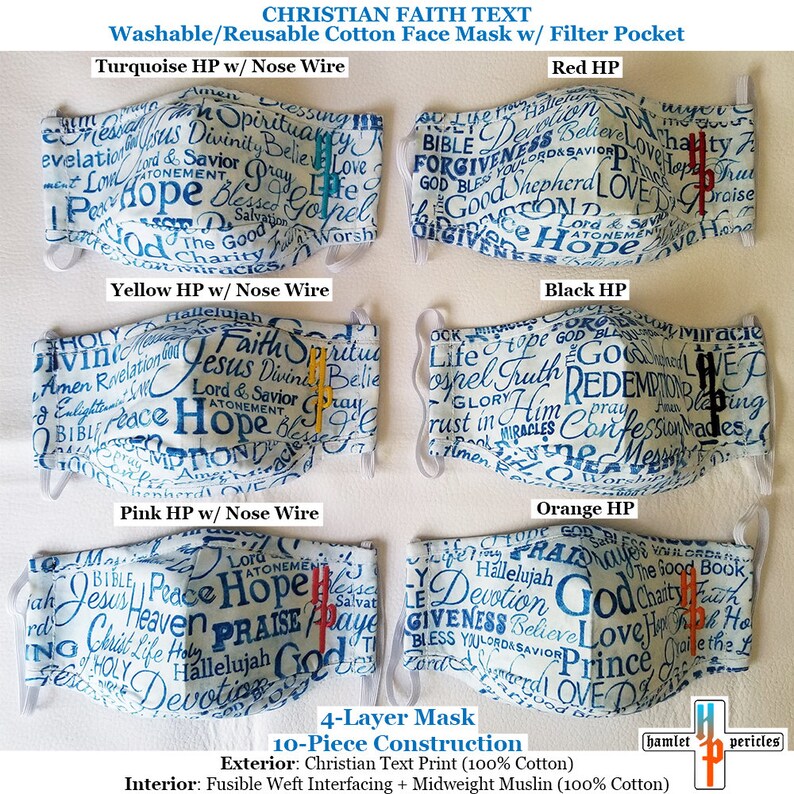 Christian Faith Blue Text Face Mask | Words Text Mask | 4 Layer Cotton ...