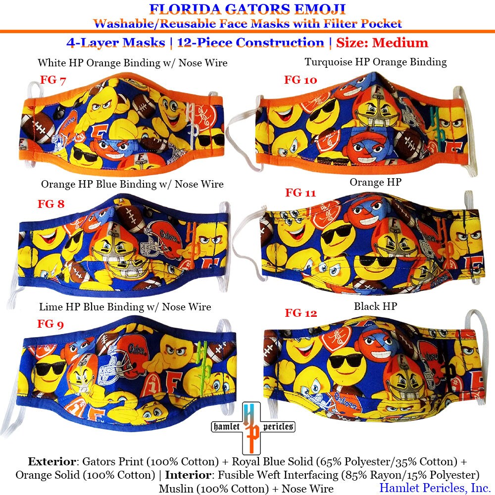 Florida Gators Emoji Face Masks W/ Filter Pocket University of Florida ...