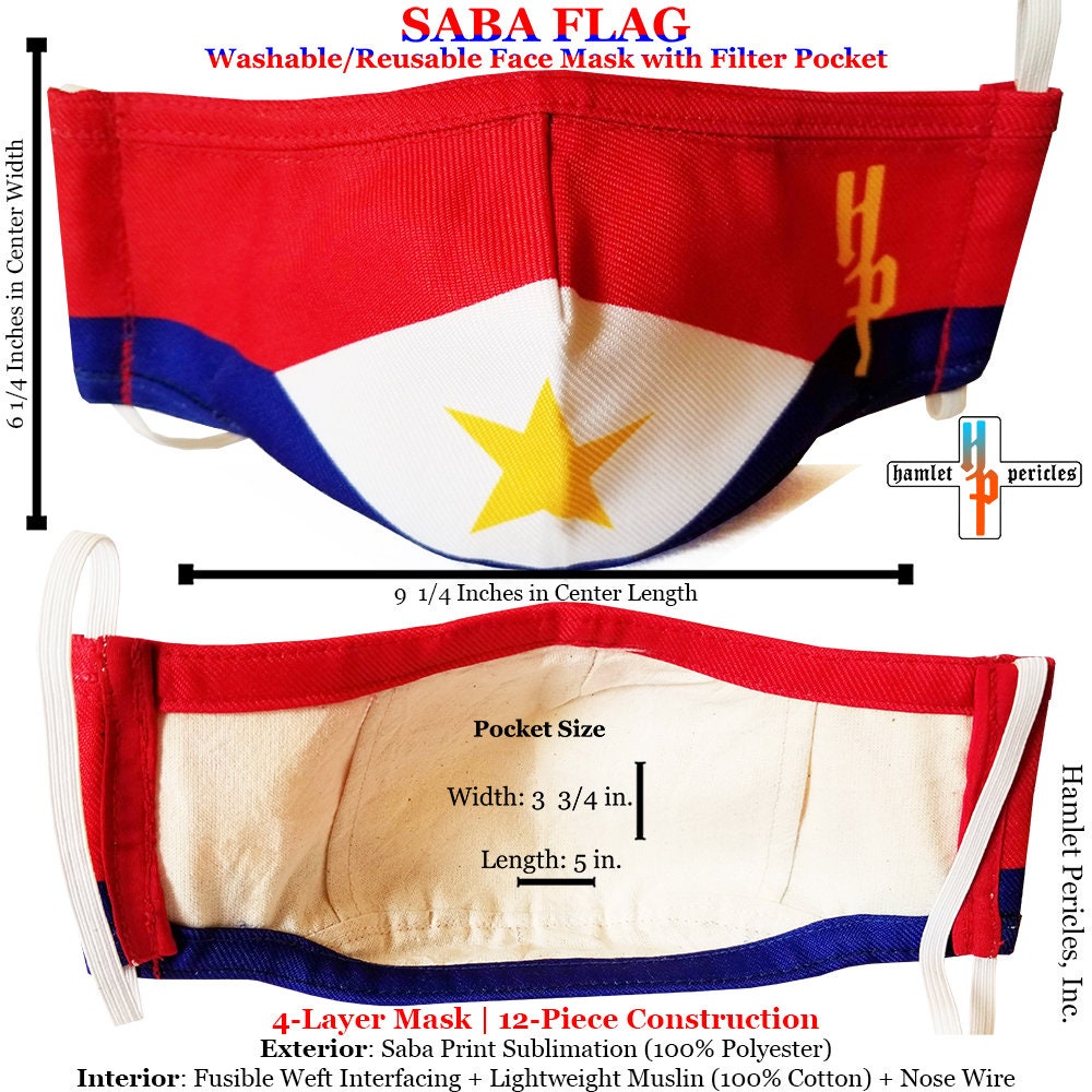 Saba Flag Face Mask W/interior Filter Pocket Saba Mask Washable ...