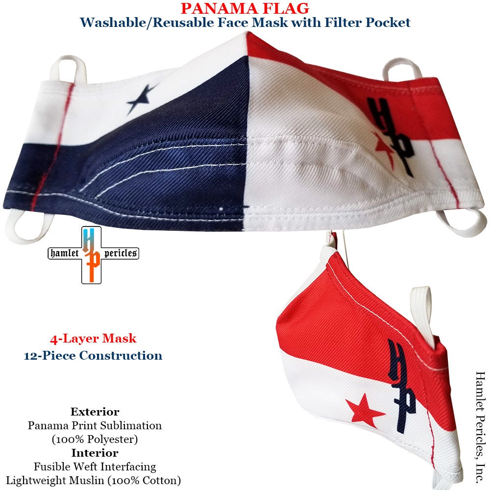Panama Flag Face Mask | Washable, Reusable, 4-layer With Filter Pocket ...
