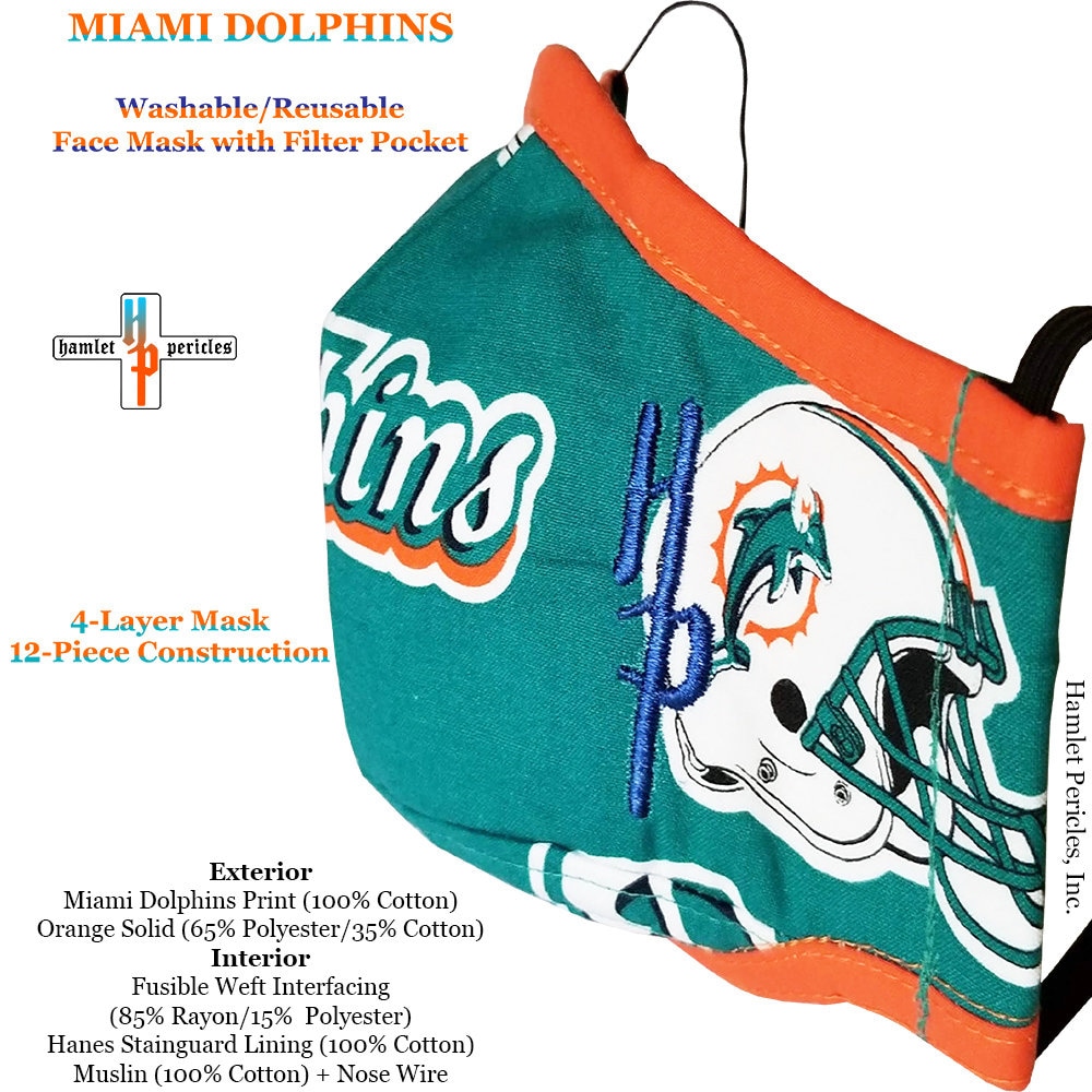 Miami Dolphins Face Masks W/ Filter Pocket Dolphins Face - Etsy