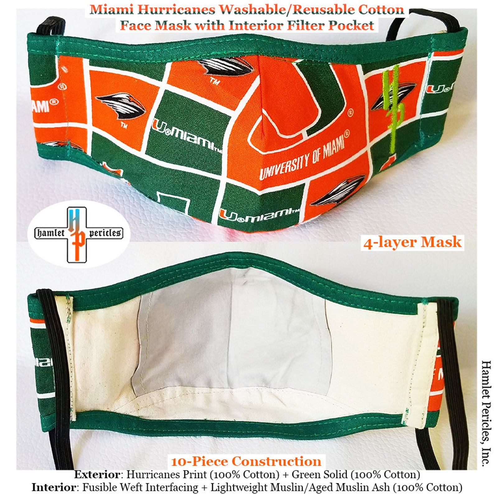 Miami Hurricanes Face Masks W/ Filter Pocket UM Mask University of ...