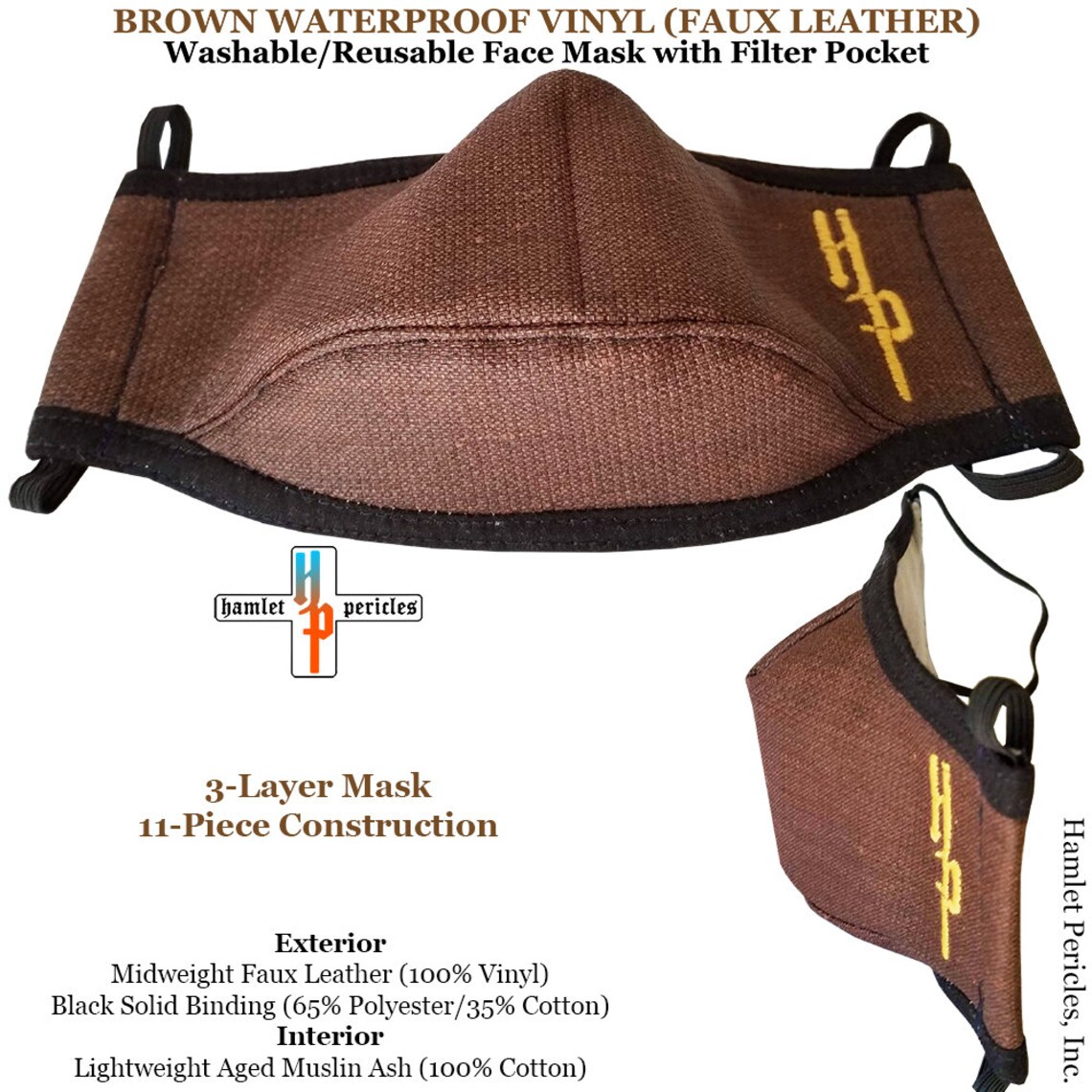 Brown Waterproof Vinyl Face Mask W/ Interior Pocket for Filter - Etsy