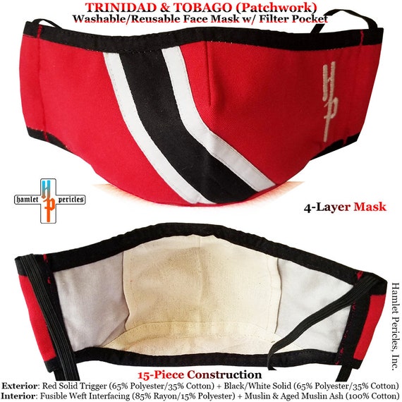 Trinidad & Tobago Patchwork Flag Face Mask With Filter Pocket | Etsy