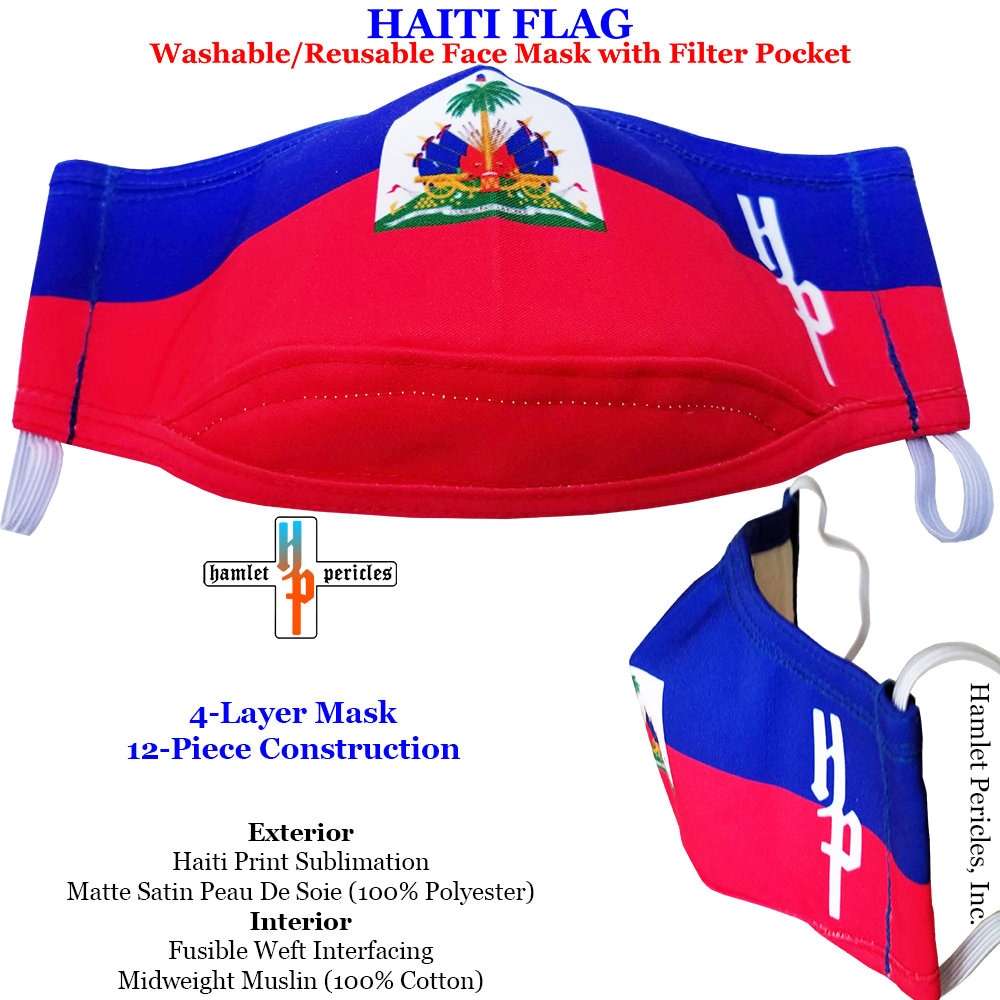 Haiti Flag Face Mask W/ Filter Pocket | Reusable Haitian Mask | 4-layer ...