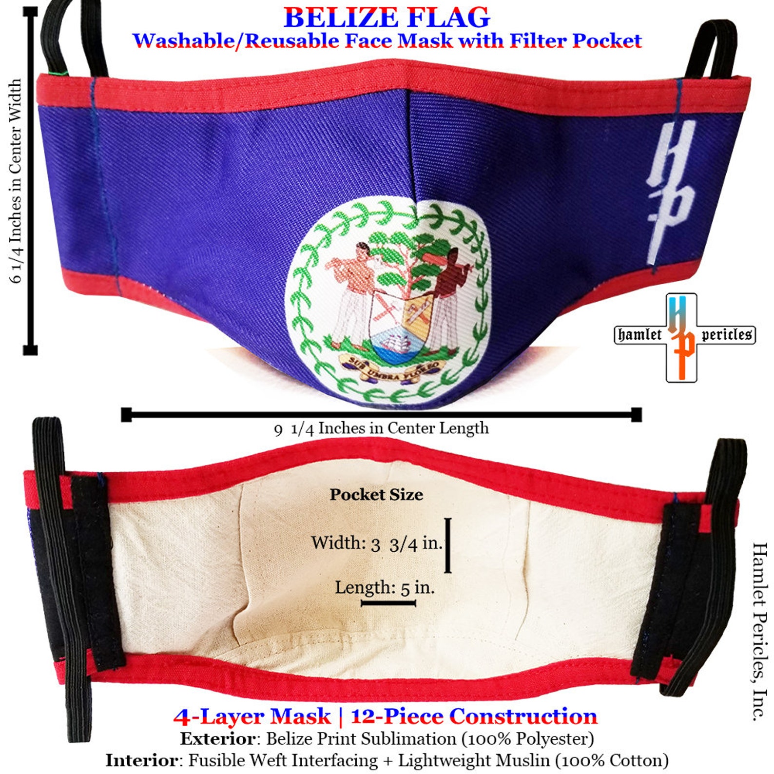 Belize Flag Face Mask | 4-layer Reusable Cotton Interior - Etsy