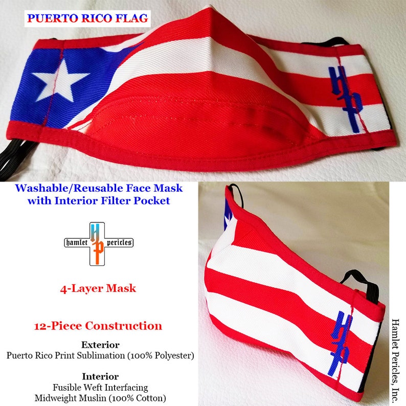 Puerto Rico Flag Face Mask w/ Interior Filter Pocket | Etsy
