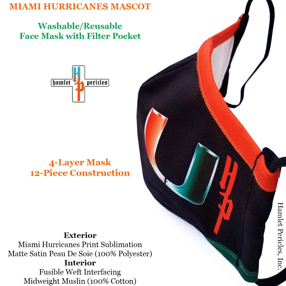 Miami Hurricanes Face Masks w/ Filter Pocket University of | Etsy