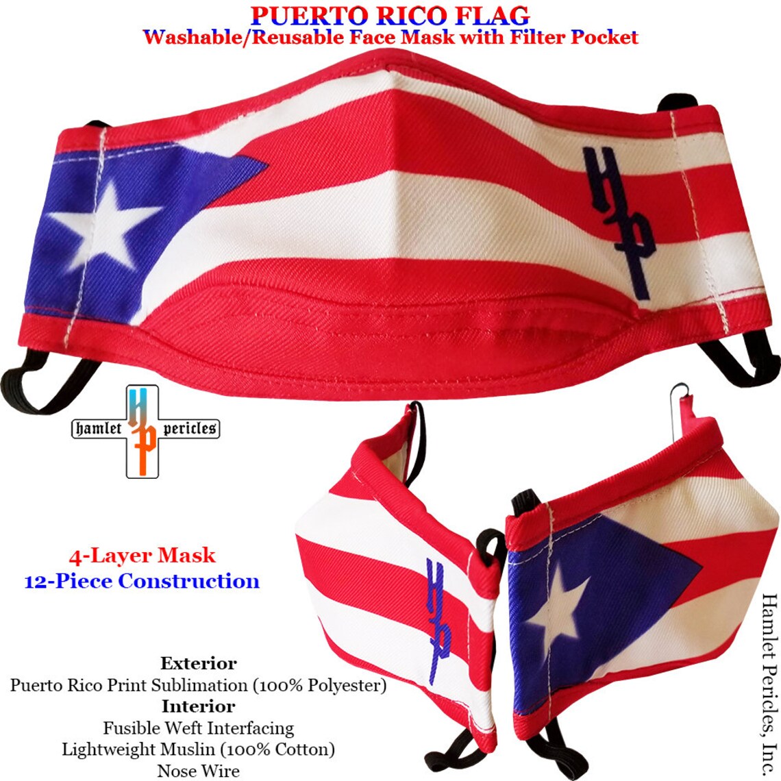 Puerto Rico Flag Face Mask W/ Interior Filter Pocket - Etsy