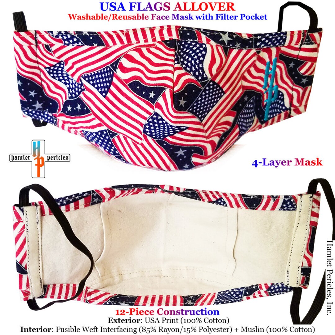 USA Flags Allover Unisex Face Masks W/ Filter Pocket Patriotic USA Mask ...