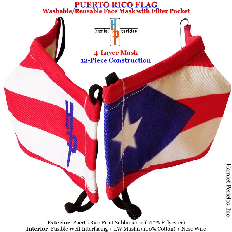 Puerto Rico Flag Face Mask W/ Interior Filter Pocket Reusable Cotton ...