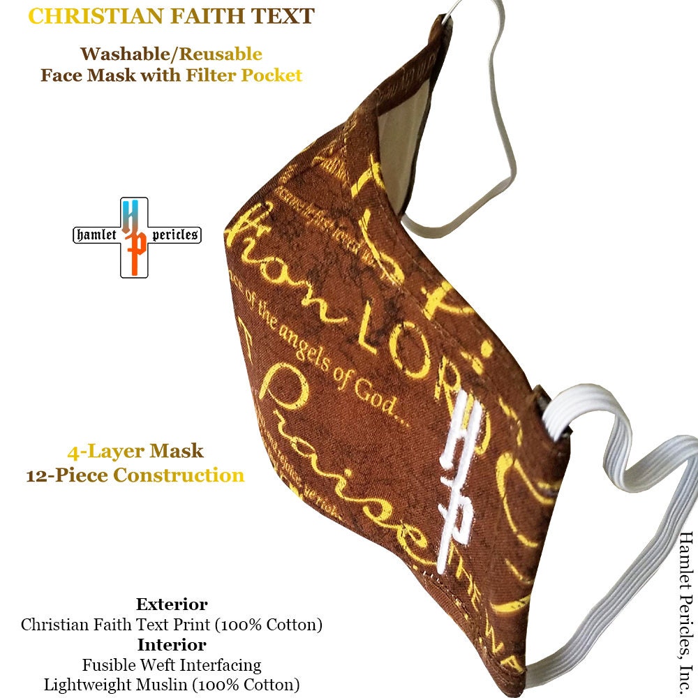 Christian Faith Brown Text Face Mask Words Text Mask 4 Layer Cotton ...