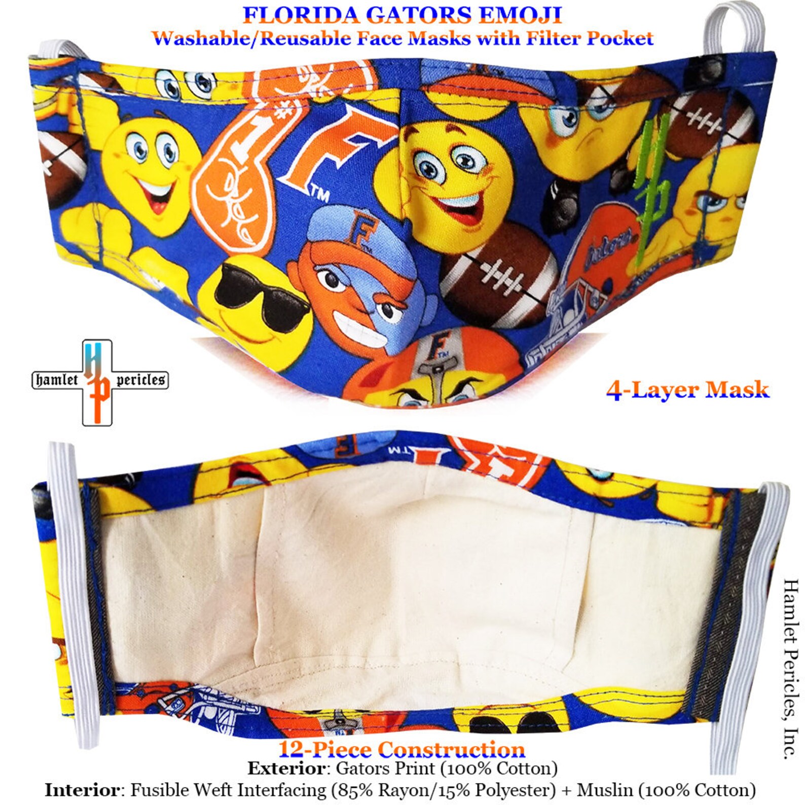 Florida Gators Emoji Face Masks W/ Filter Pocket University of Florida ...