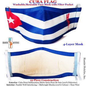 Cuba Flag Face Mask W/ Interior Filter Pocket Reusable Cotton Interior ...