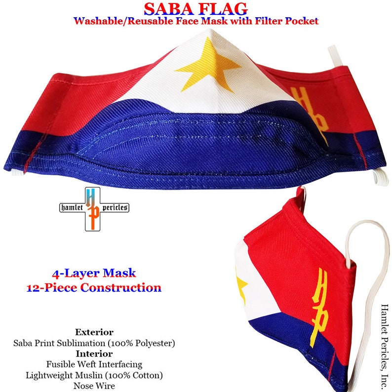Saba Flag Face Mask W/interior Filter Pocket Saba Mask Washable ...