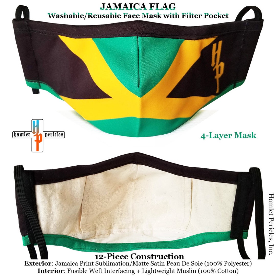 Jamaica Flag Face Mask W/ Interior Filter Pocket | Reusable Cotton ...