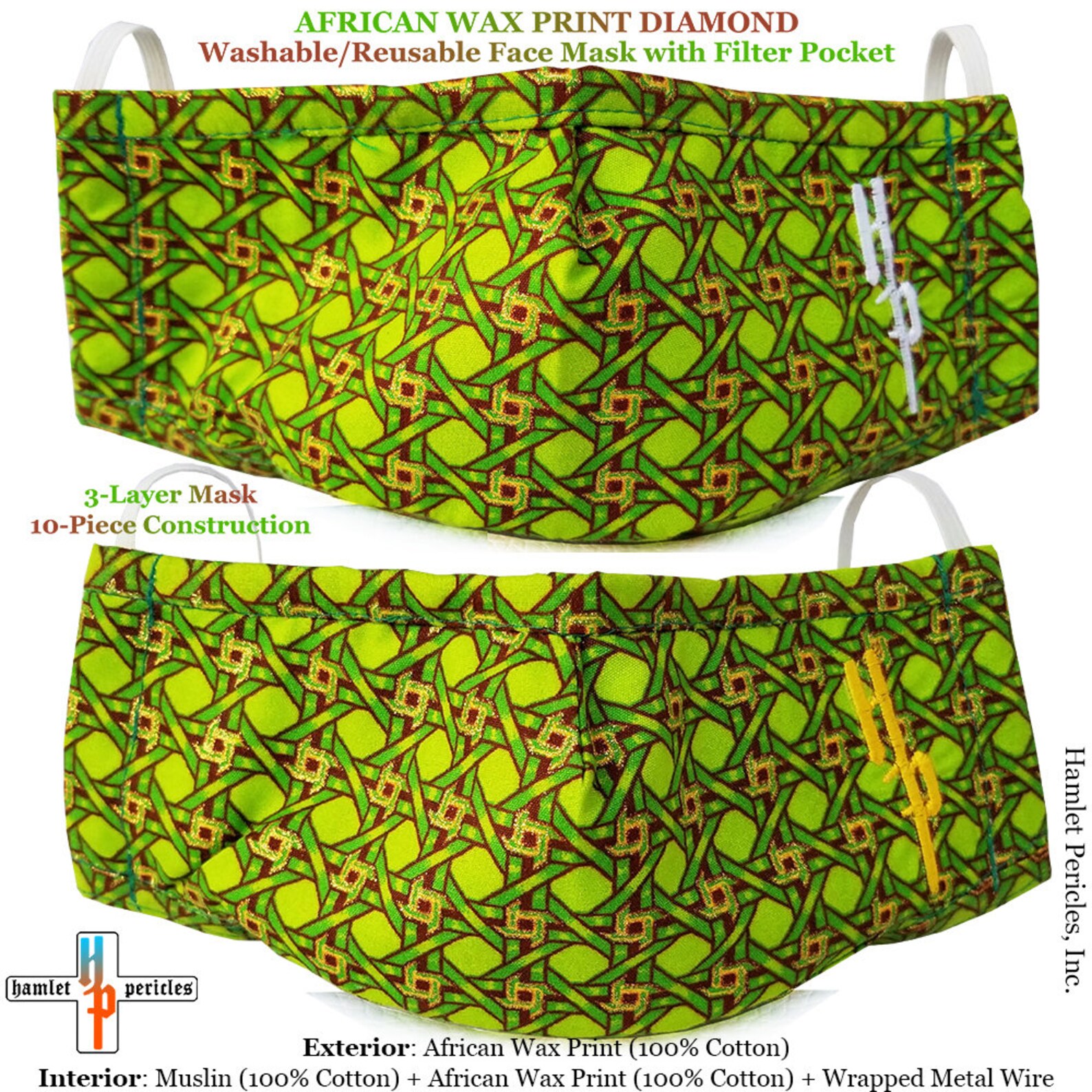 African Wax Print Diamond Unisex Face Mask W/ Filter Pocket | African ...